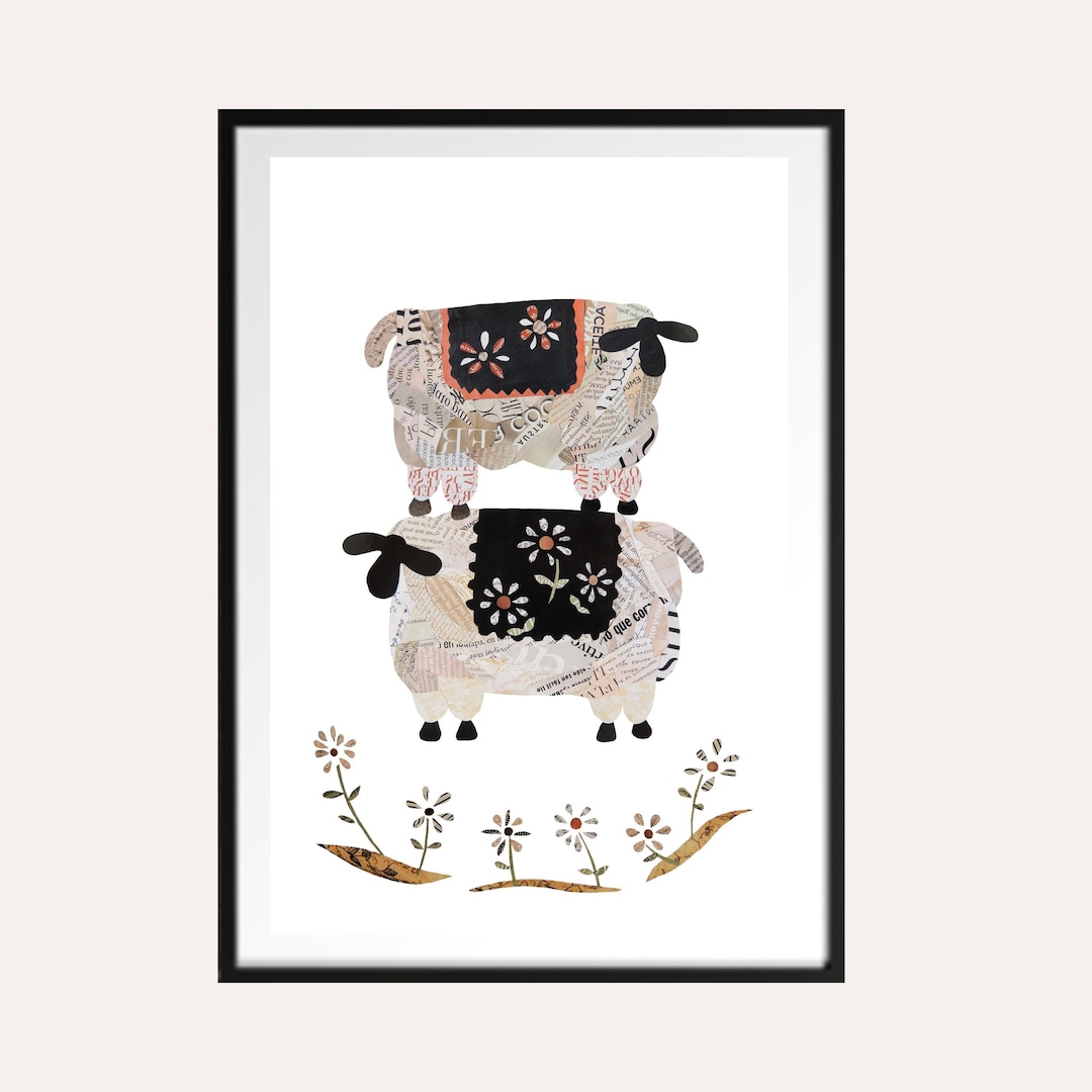 Sheep Collage Art Print: Farm Animal Easter Lamb Decor (digital ...