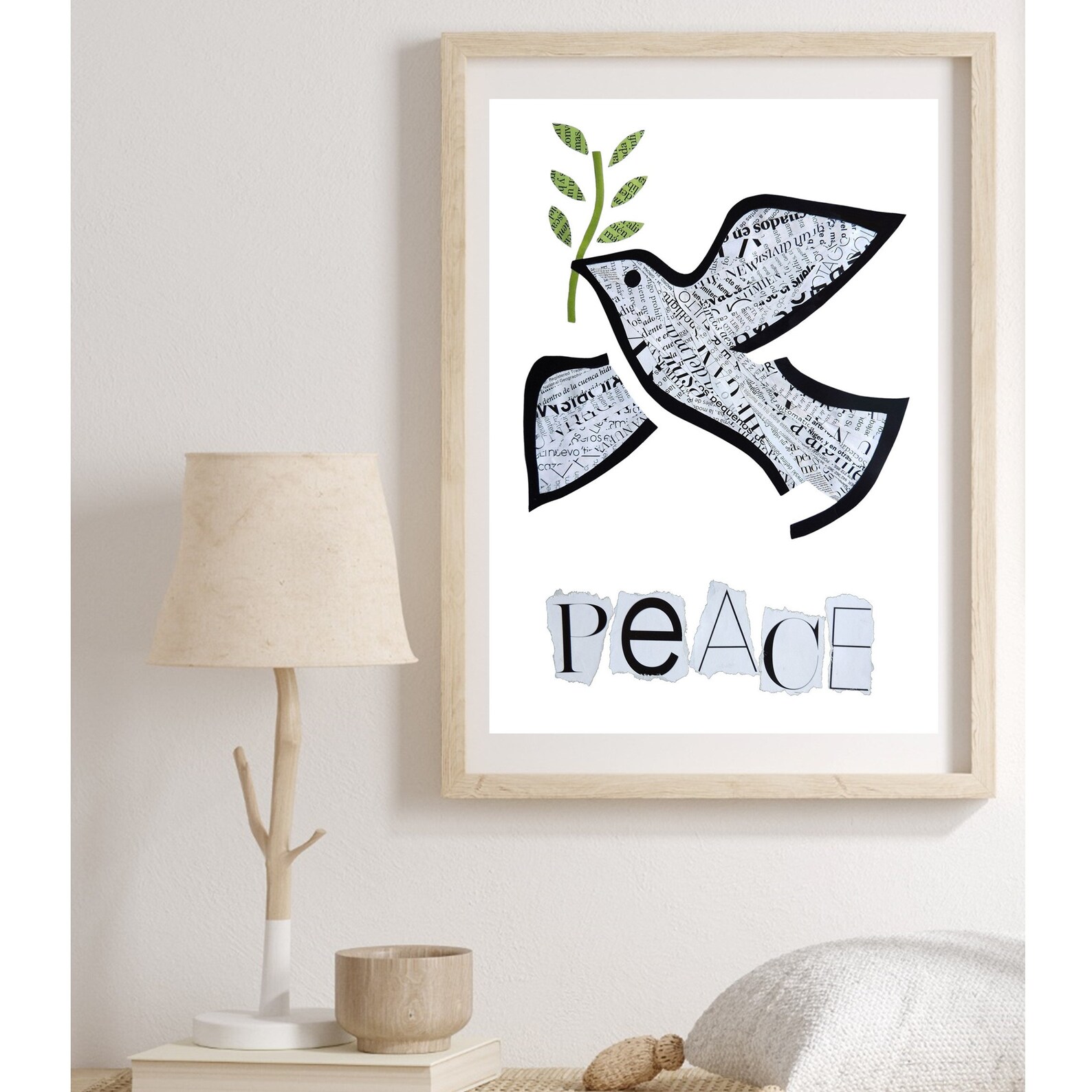 Dove of Peace Art, Collage Bird Art, Peace Dove With Olive Branch ...