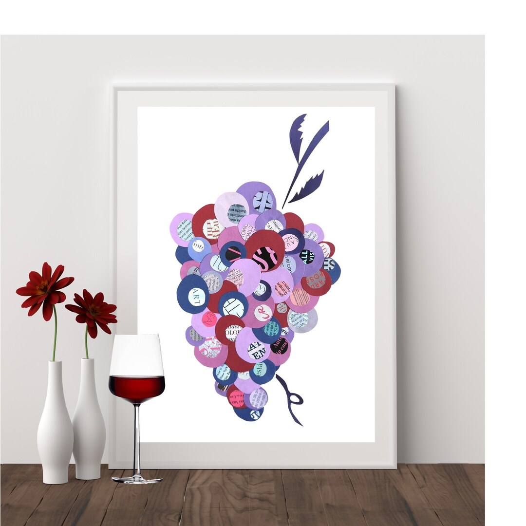 Grapes Art Print, Fruit Art for Kitchen Decor, Collage Food Art as ...