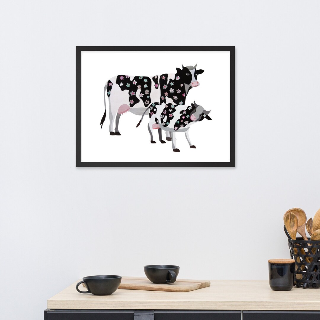Floral Cow and Calf Art Print, Farmhouse Decor, Whimsical Collage - Etsy