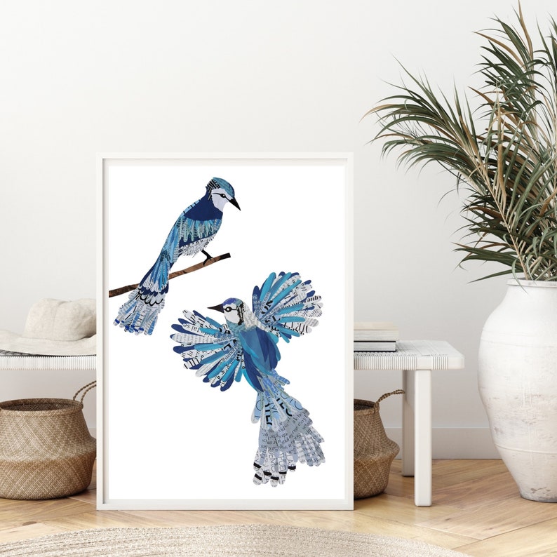 Bluebird Art | Bird Print From Original Collage Artwork | Blue Jay ...