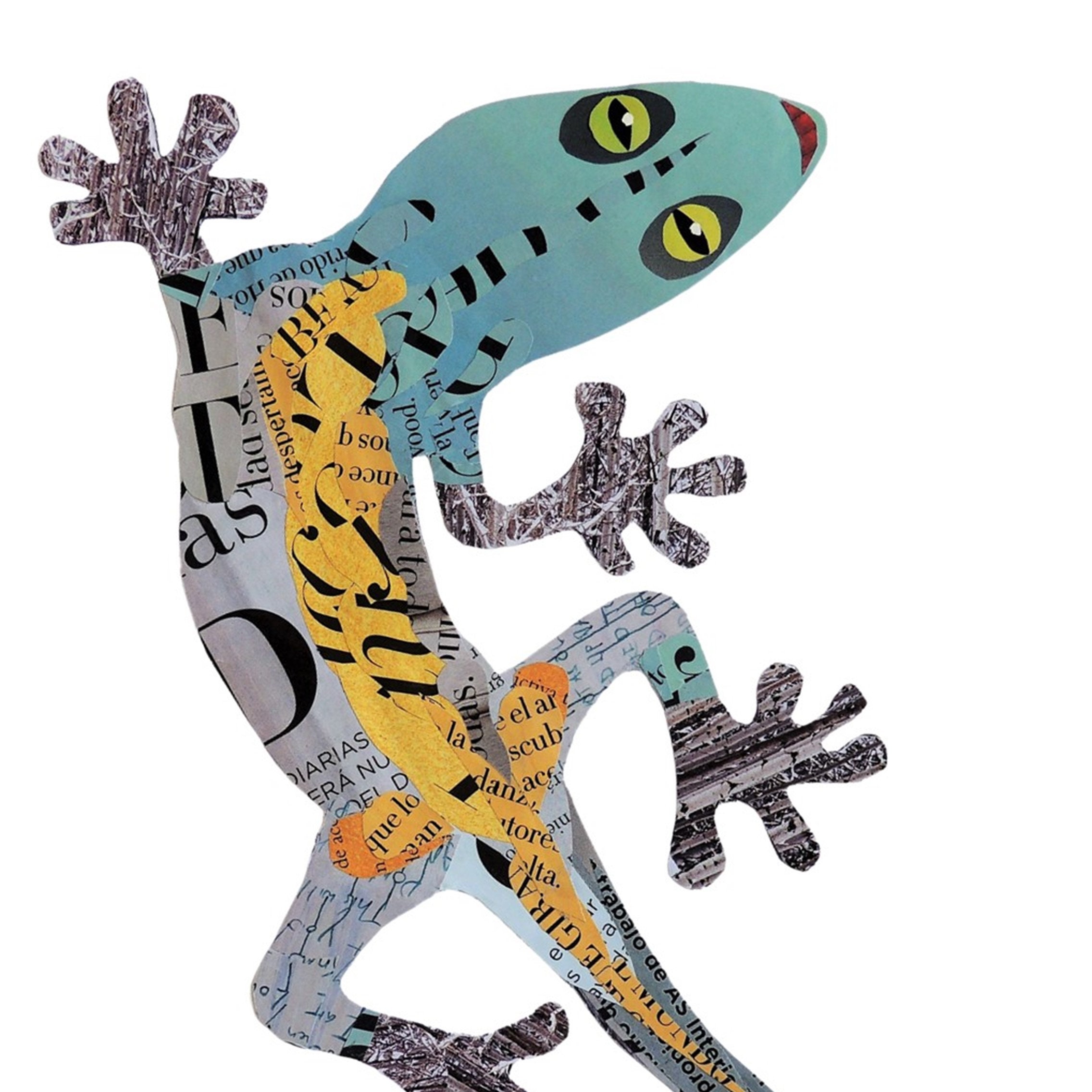 Gecko Lizard Art Print for Rustic Home Decor, Unique Collage Artwork as ...