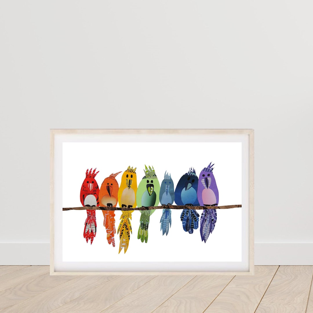 Rainbow Bird Art Print, Colorful Decor From Unique Collage Artwork ...