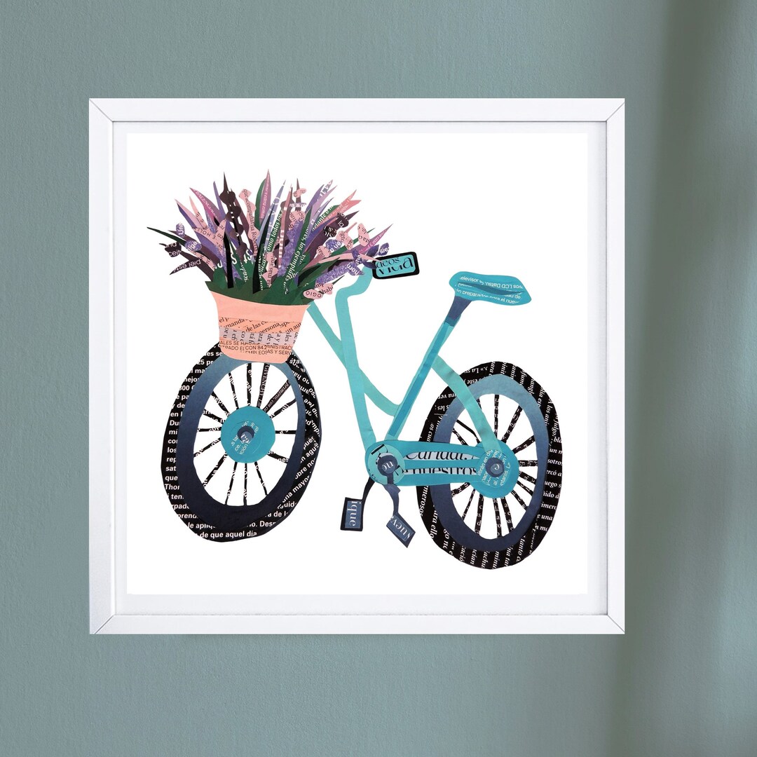 Cycling Art Print for a Bicycle Wall Decor, With Lilac Flowers, Unique ...