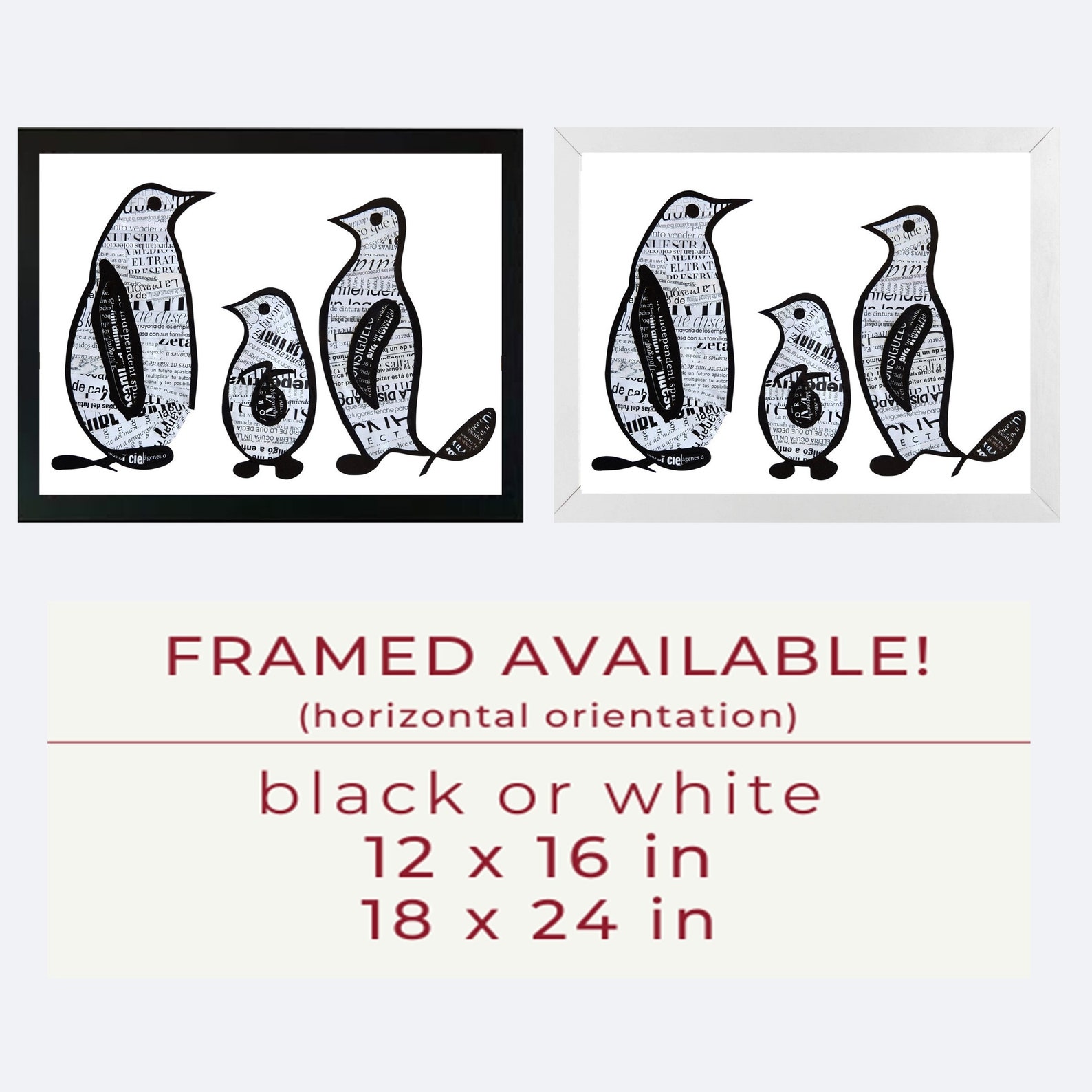 Penguins Line Art, Minimalist Modern Animal Family Line Art Print From ...