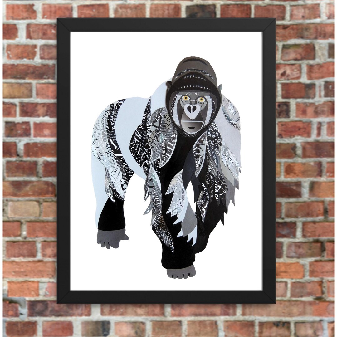 Gorilla Wall Art Print: Modern Animal Collage Artwork for a ...