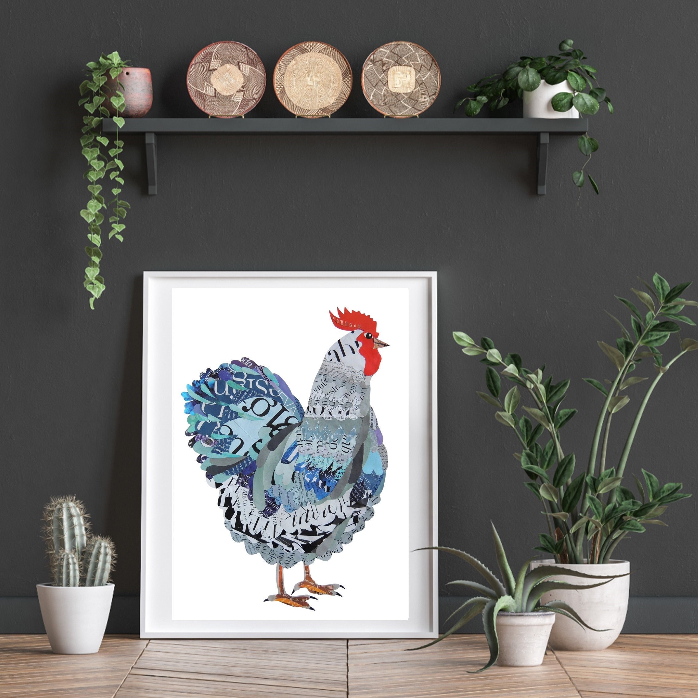 Chicken Art Print as Farmhouse Kitchen Wall Decor, Unique Collage Wall ...