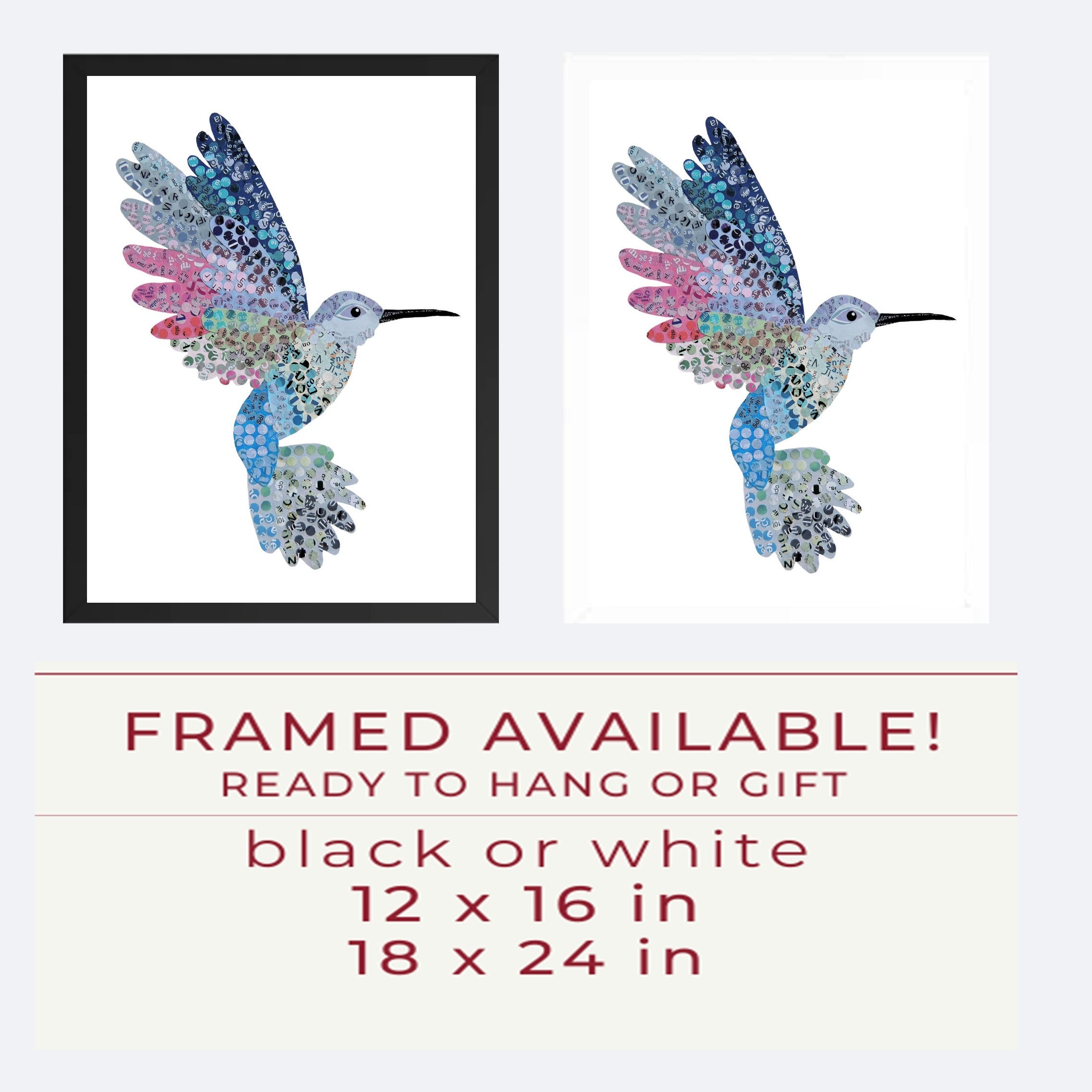 Unique Hummingbird Art Print From Original Collage Artwork ...