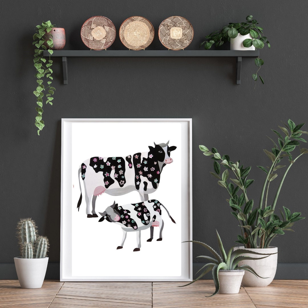 Cow and Calf Print, Cow Wall Art From Unique Collage Design, Farmhouse ...