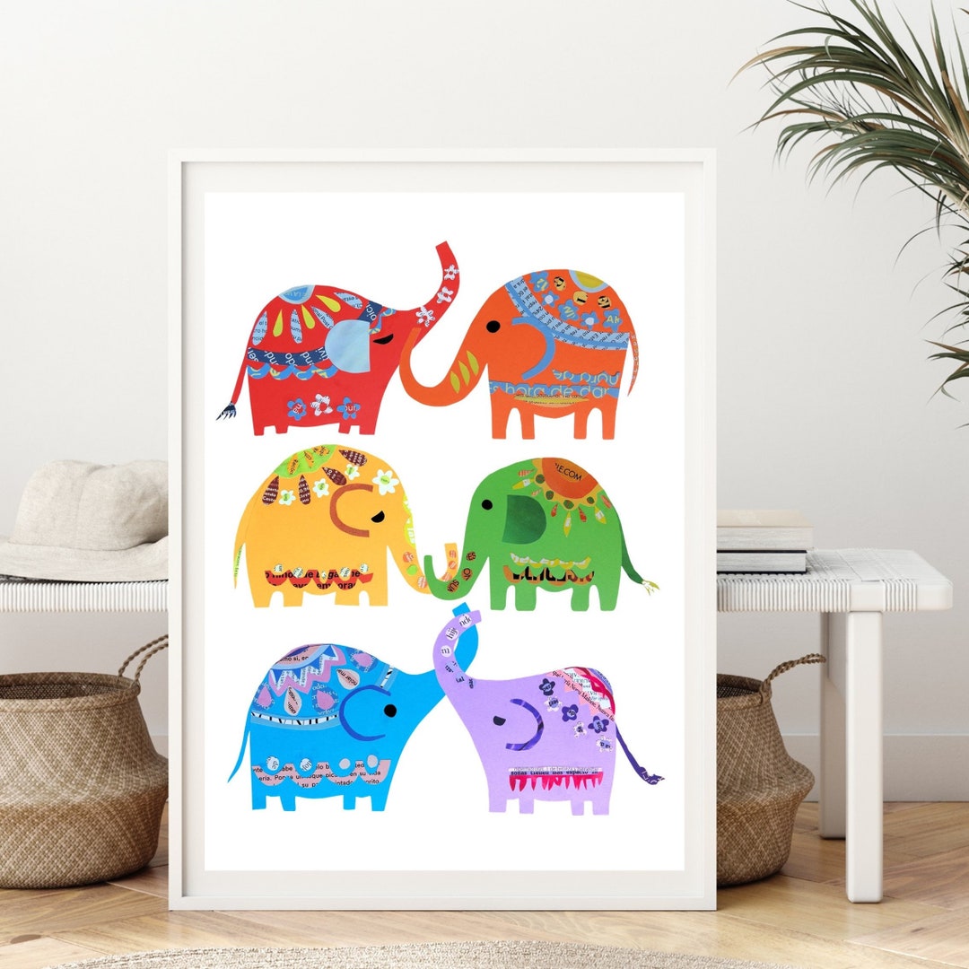Elephant Poster, Rainbow Wall Art Print, Elephant Nursery Decor From ...