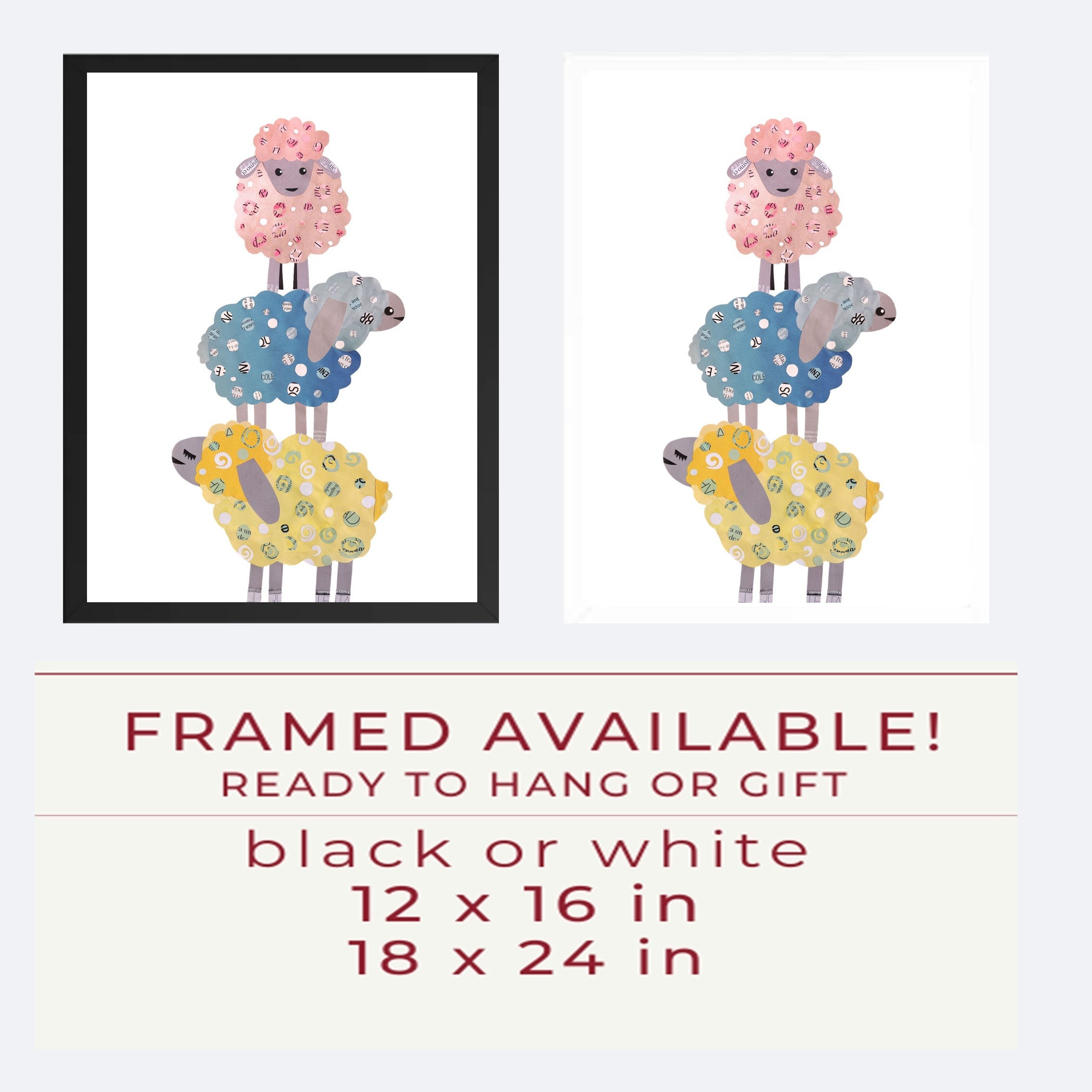Sheep Art Print, Nursery Farm Animals From Original Collage Artwork ...