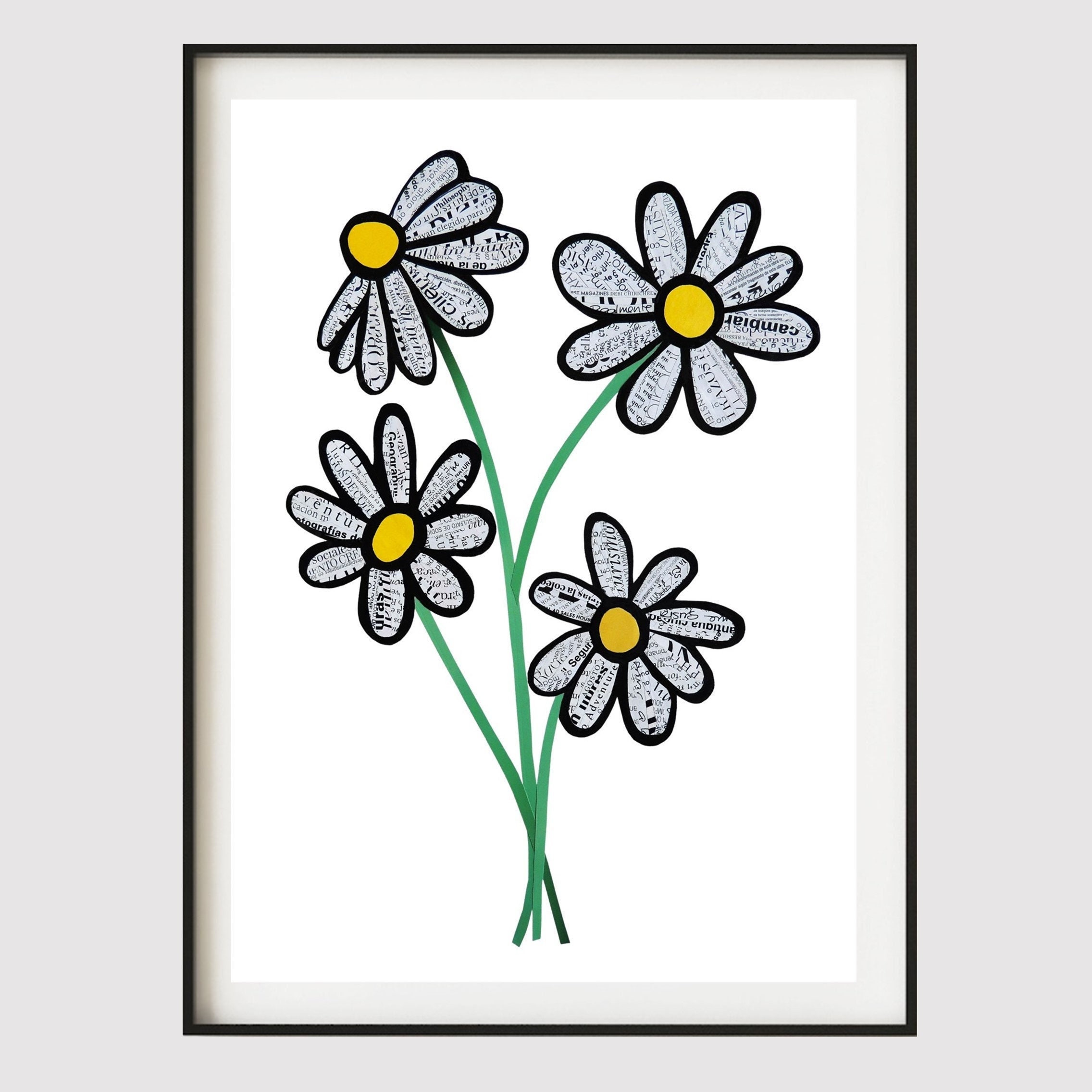 Daisy Wall Art, Unique Collage Floral Art Print, Minimalist Wall Art as ...