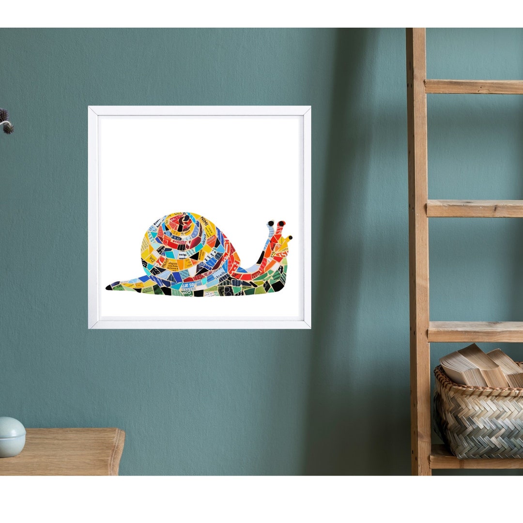 Snail Mosaic Art Print, Colorful Mid Century Modern Art From Unique ...
