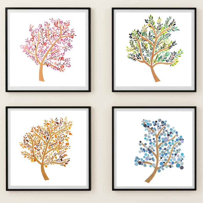 Four Seasons Tree Wall Art, Gallery Set of 4 Collage Prints, Seasonal ...