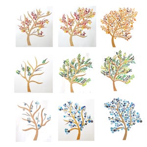 4 Seasons Printable Art, Unique Tree Wall Art, Digital Nature Collage ...