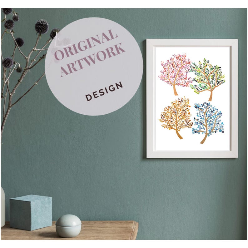 4 Seasons Printable Art, Unique Tree Wall Art, Digital Nature Collage ...