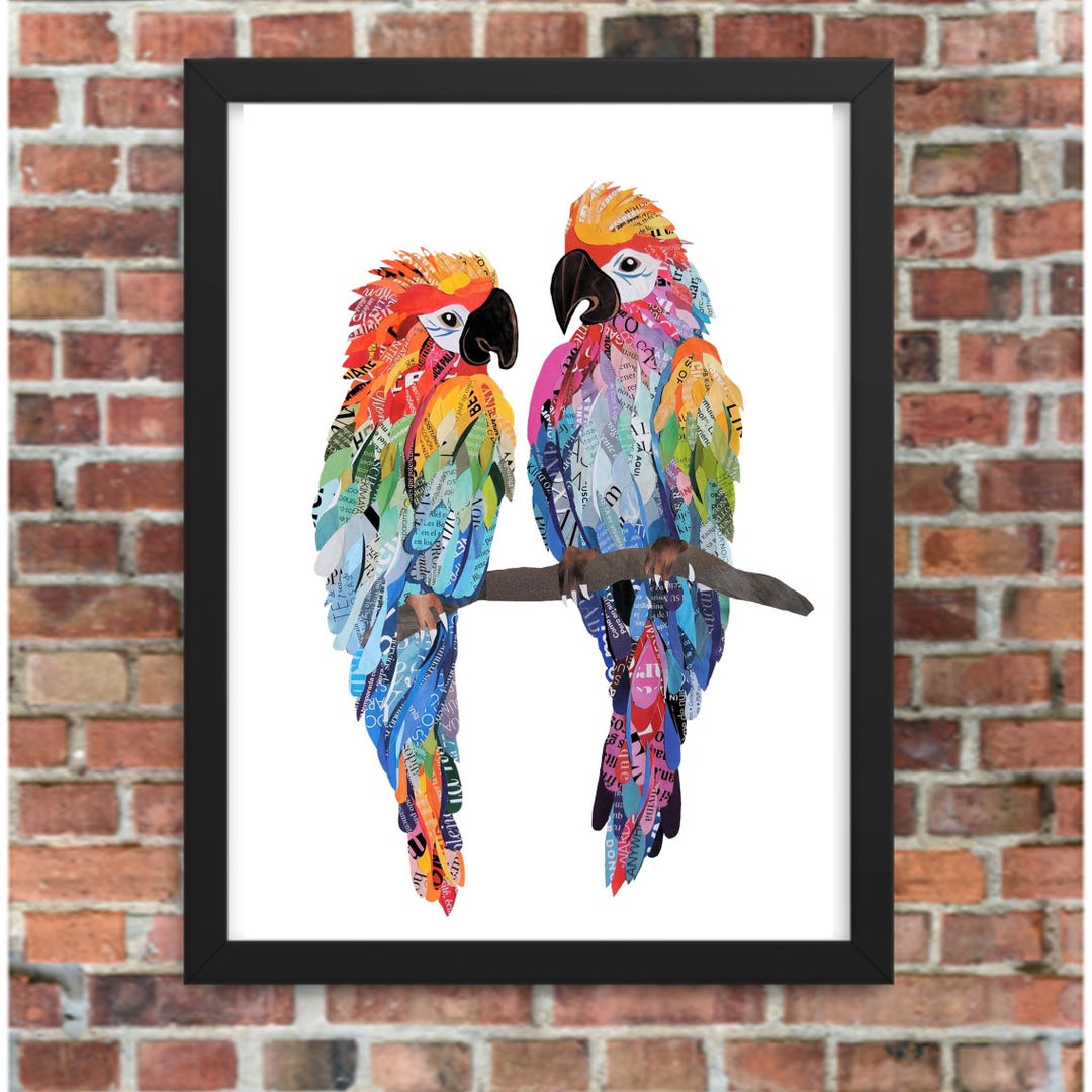 Colorful Parrot Art Print – Tropical Bird Collage Artwork – Caribbean ...