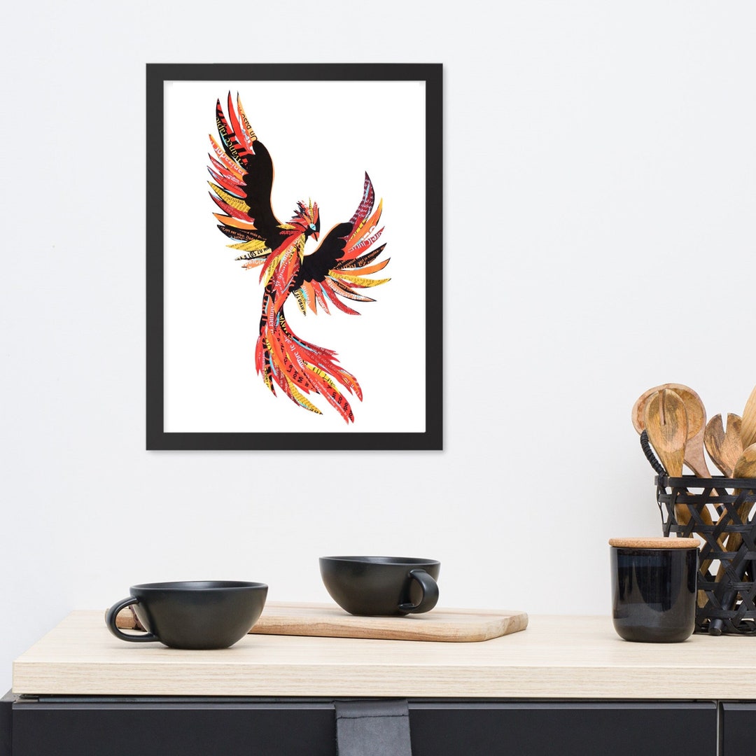 Phoenix Bird, Dragon Art Print From Unique Fantasy Collage Art, Bright ...