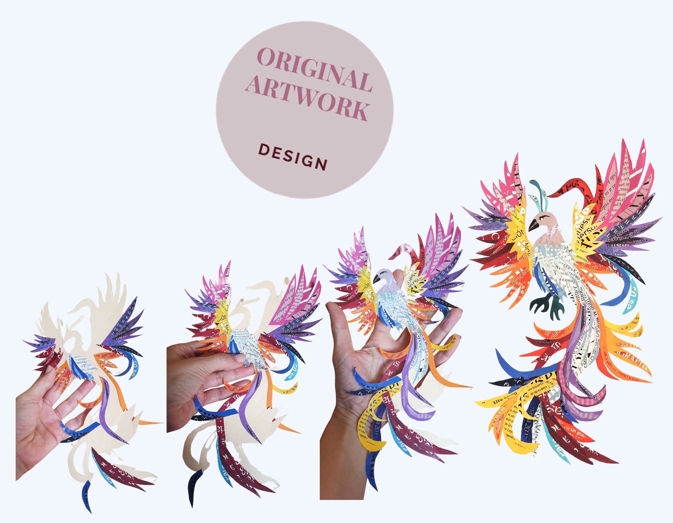 Phoenix Bird, Dragon Fantasy Art Print From Unique Collage Artwork ...