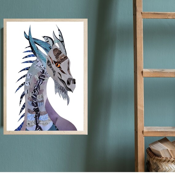 Dragon Mythological Print Dragon Decor From Original Collage - Etsy