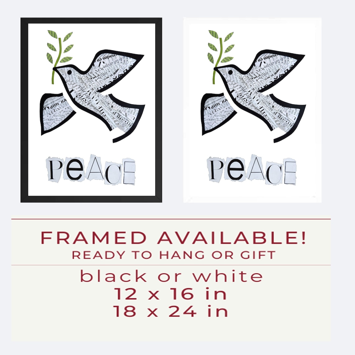 Dove of Peace Art Collage Bird Art Peace Dove With Olive - Etsy