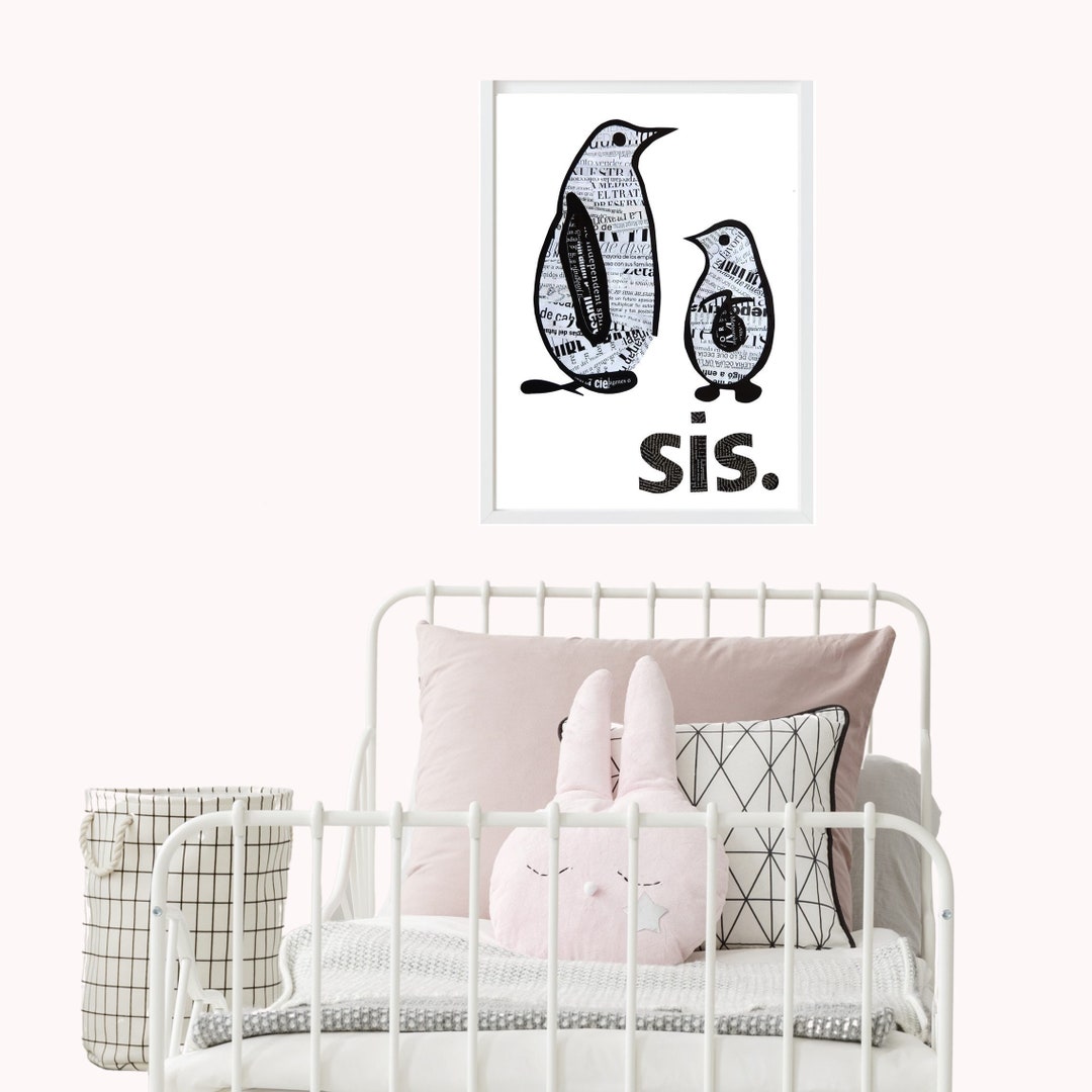 Sister Print, Penguins Newspaper Poster, Line Art as Little Sister and ...