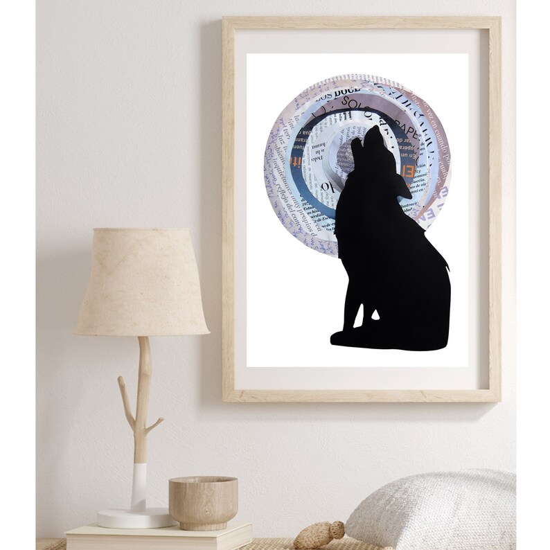 Wolf Howling at Moon Art Print: Bohemian Collage Wall Decor - Etsy