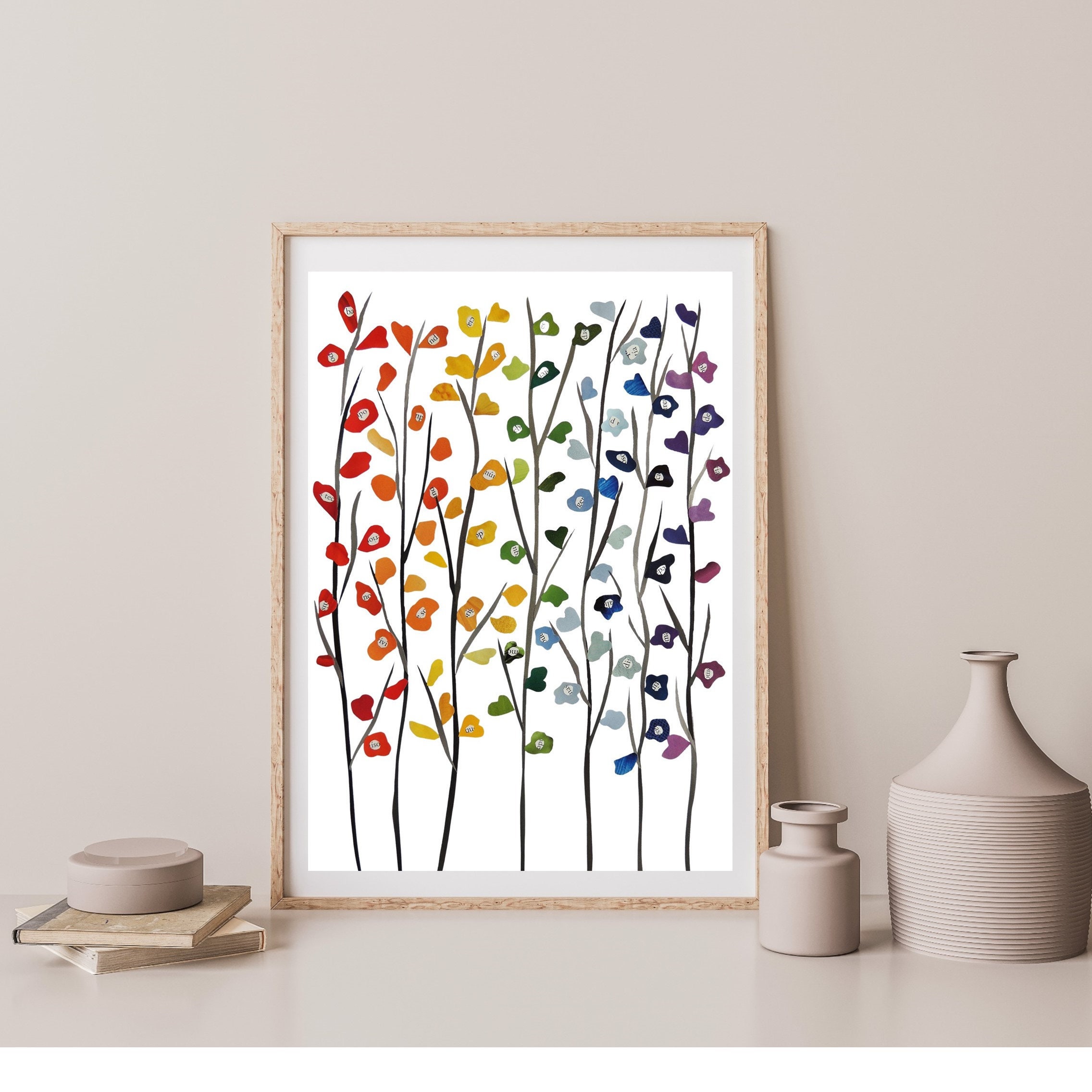 Rainbow Flower Art Print from Unique CollageArtwork Colorful | Etsy
