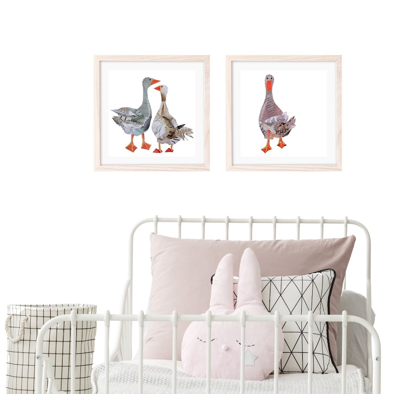 Conjunto de 2 impresiones de patos de una obra de arte de collage ...