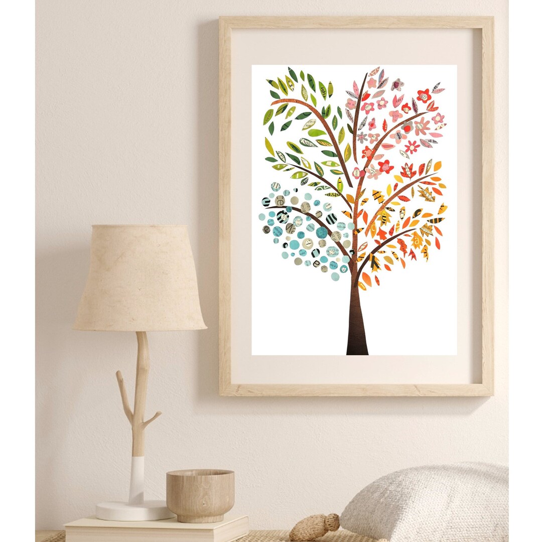 Four Seasons Tree Art Print: Colorful Collage, Nature Decor - Etsy