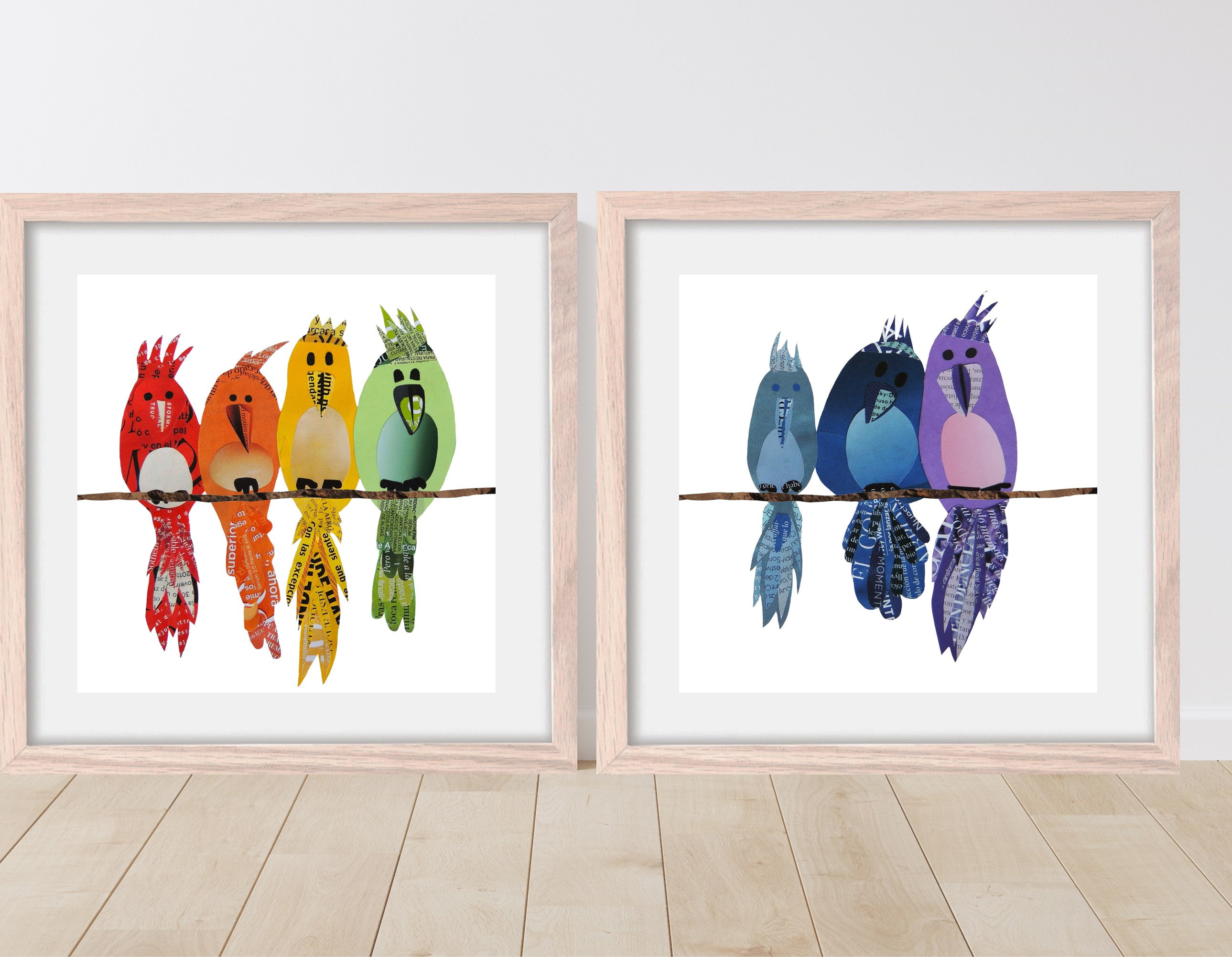 Rainbow Bird Art Print Colorful Decor From Unique Collage - Etsy