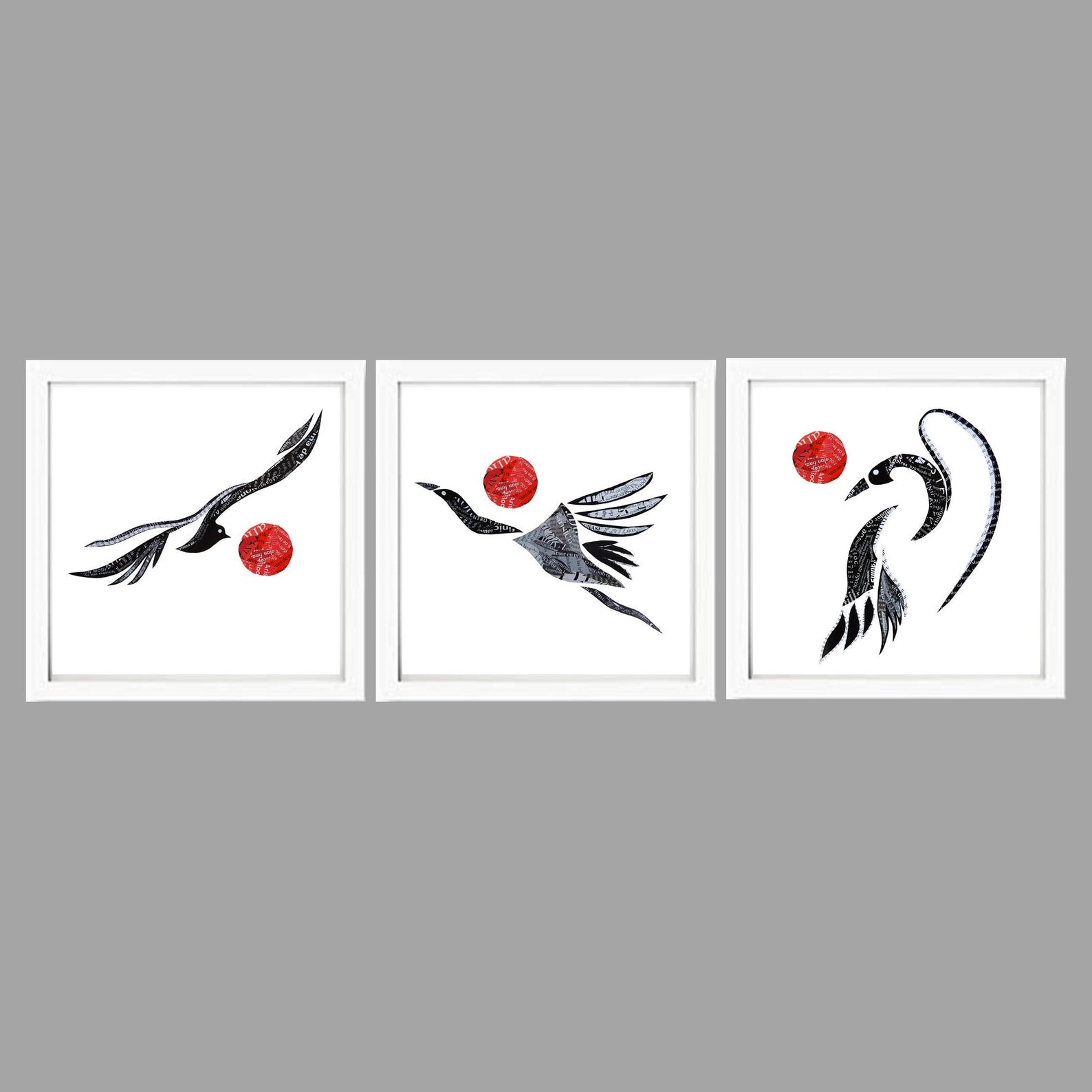 Abstract Bird Prints: Modern Collage Art, Set of 3 (digital Download ...