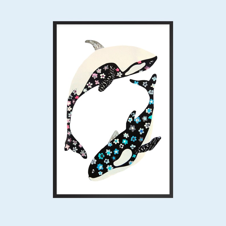 Whale Art for Ocean Decor, Unique Whale Gift From Original Collage ...