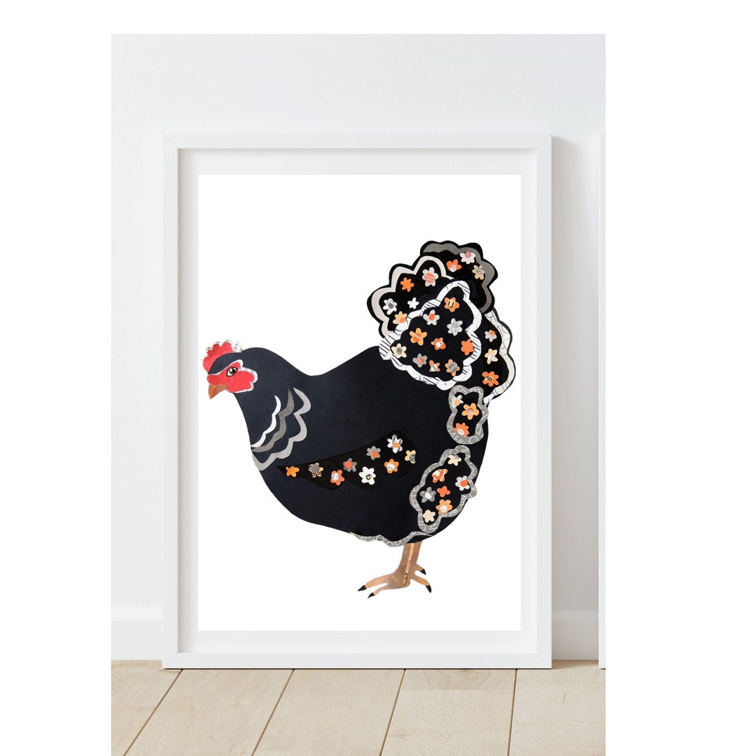 Chicken Art Print for a Modern Farmhouse Wall Decor, Mother Hen Unique ...