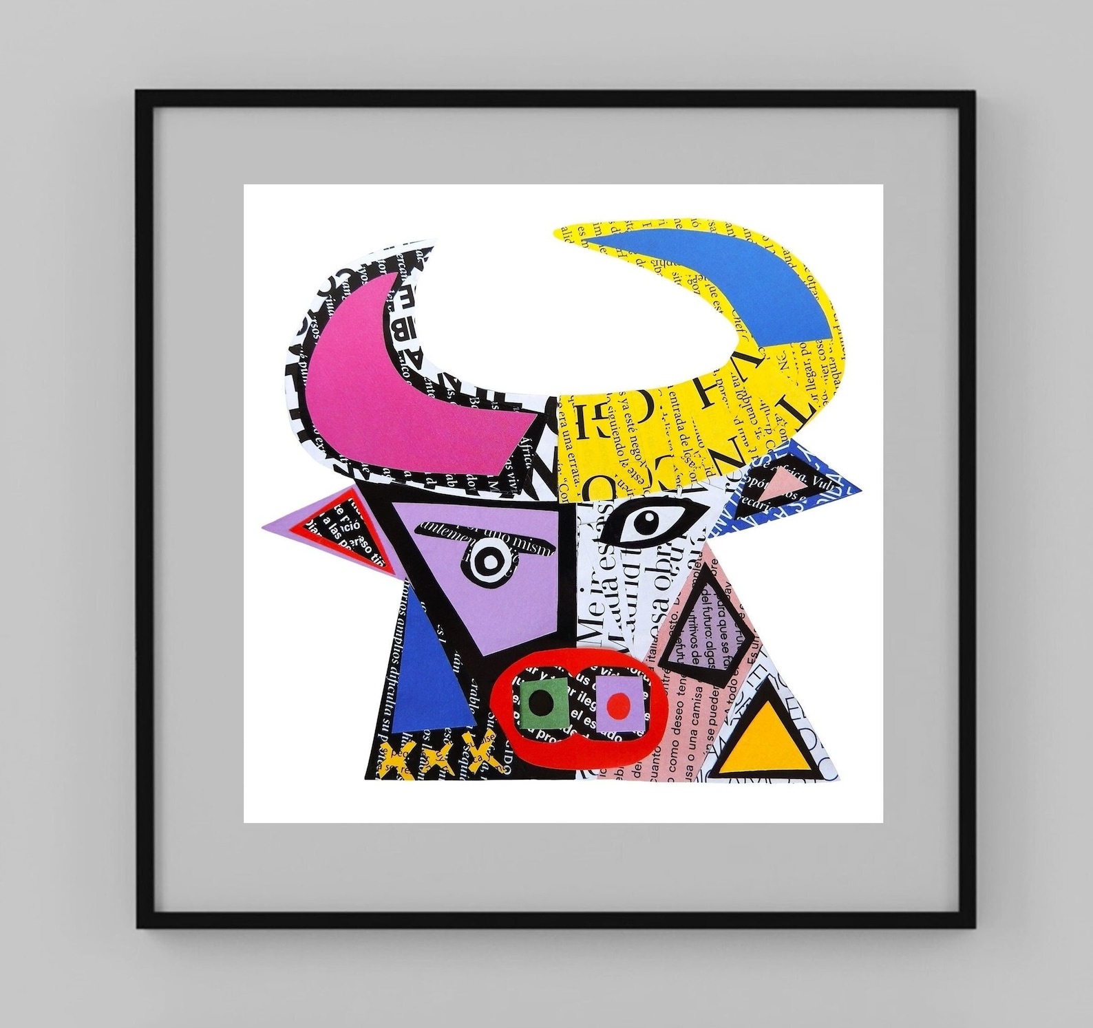 Cubism Art, Bull Print, Geometric Art, Mid Century Modern, Original ...