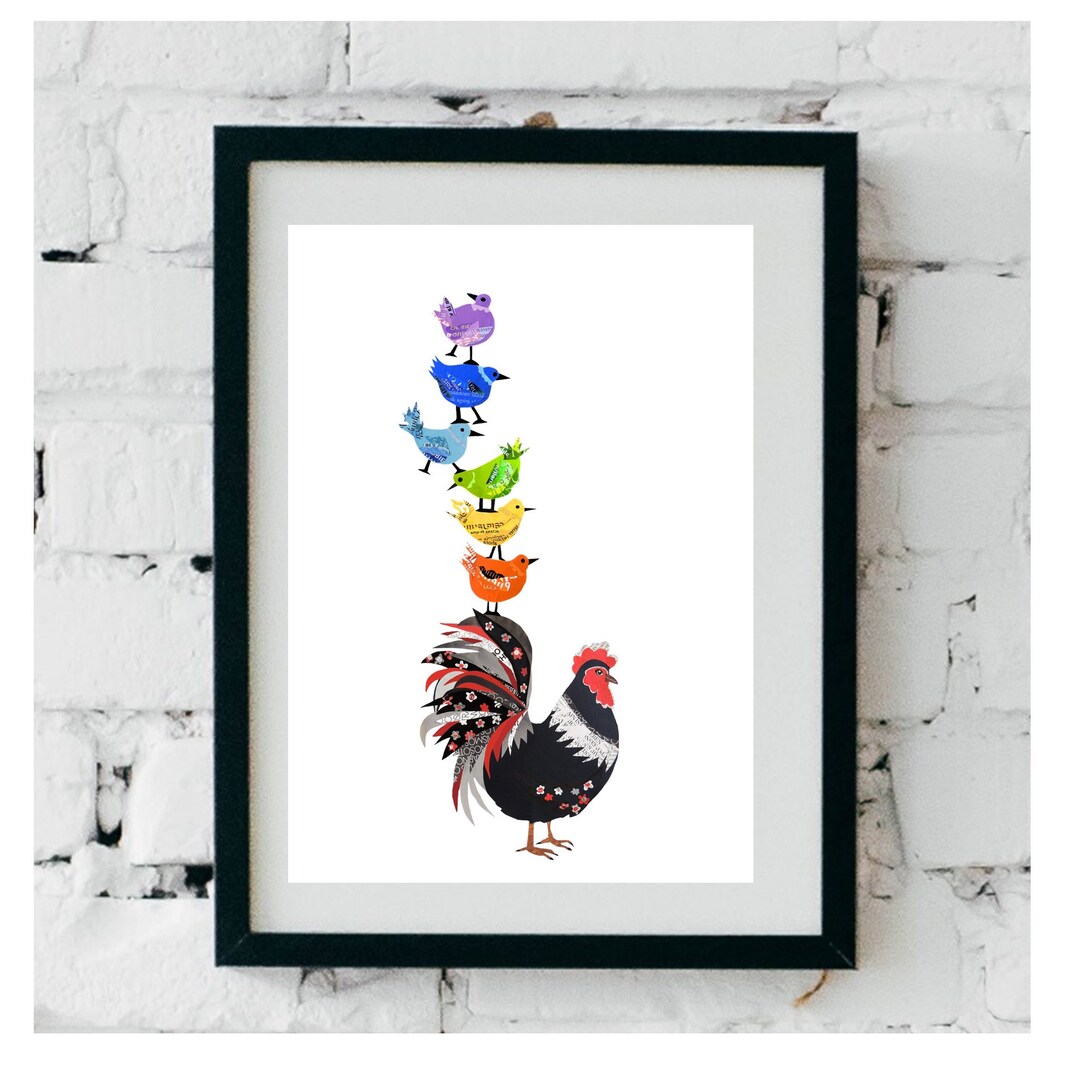 Colorful Chicken Art, Farm Animal Print for a Rainbow Decor, Unique ...