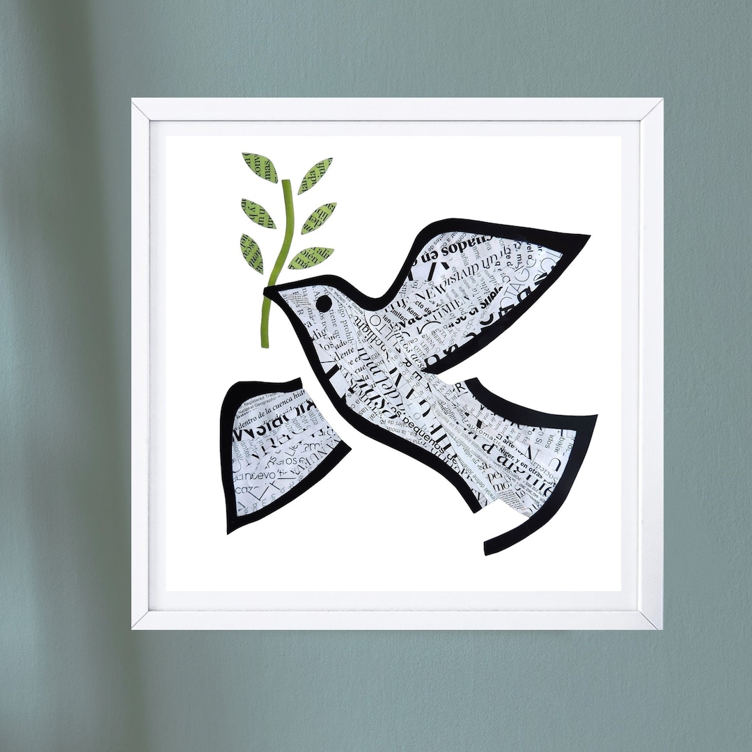Dove of Peace Line Art Print: Mid Century Modern Collage - Etsy