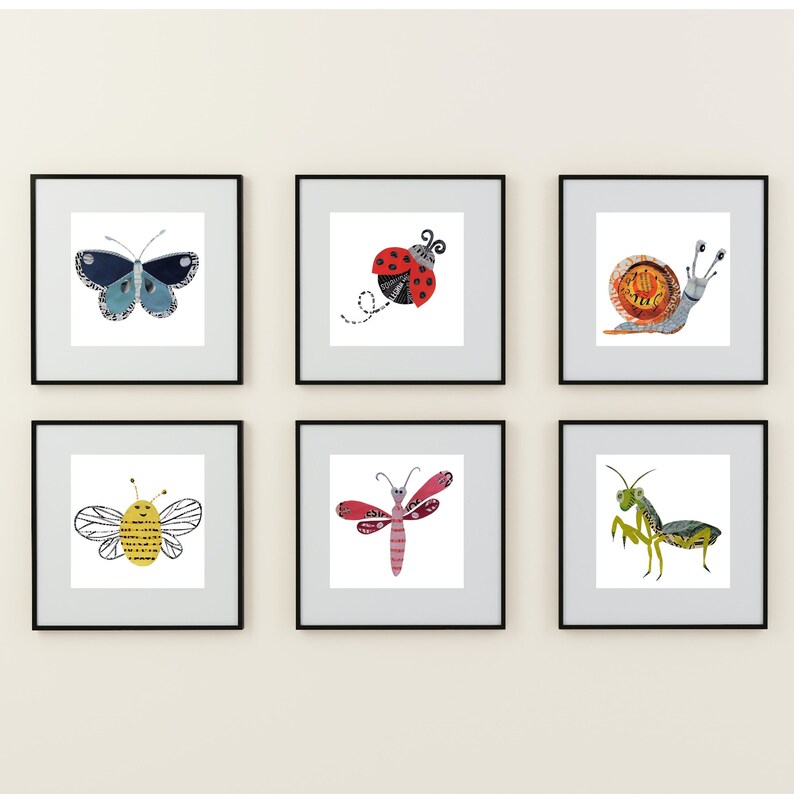 Bug Art Print, Nursery Gallery Wall Art Set of 6, Cute Insect Prints ...