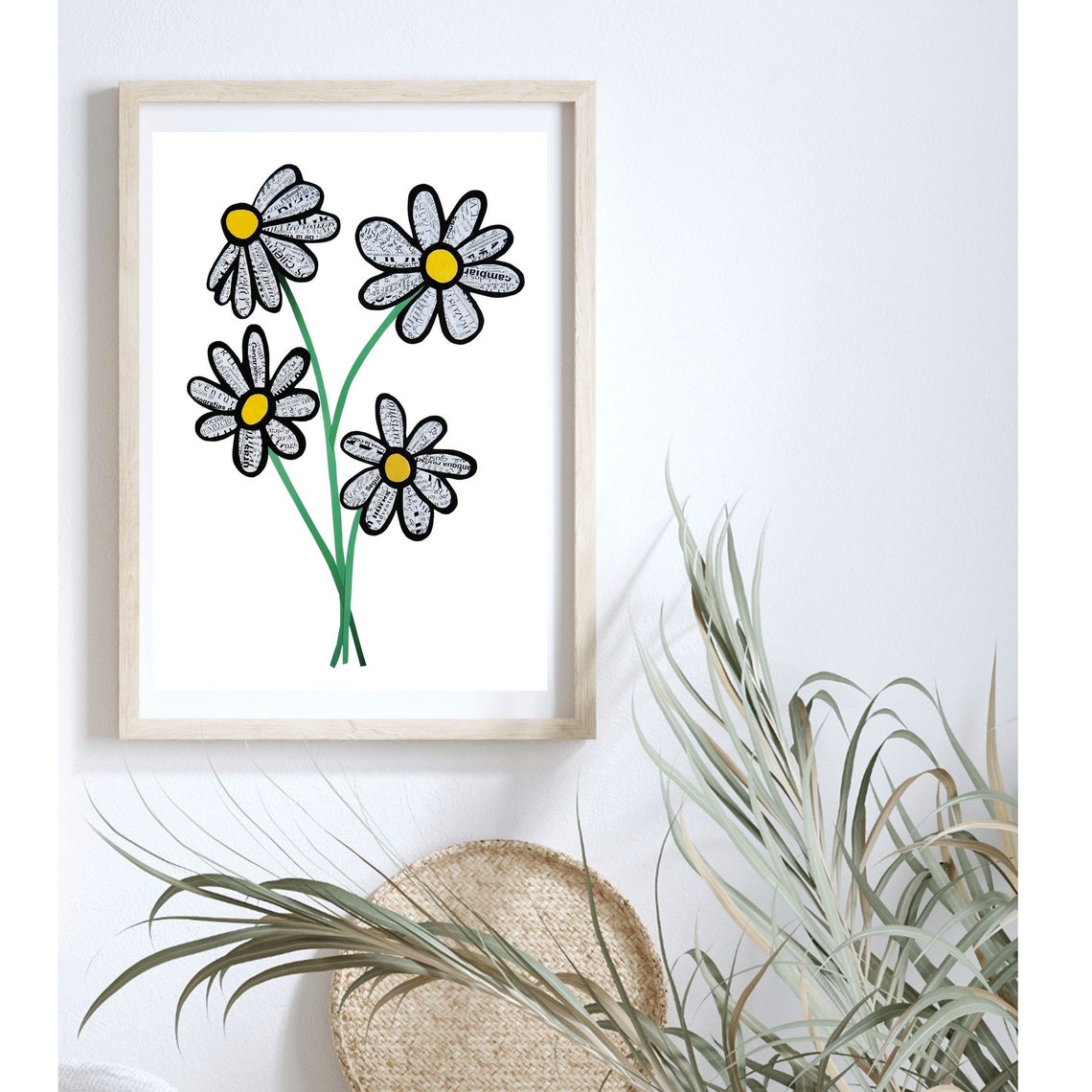 Daisy Wall Art, Unique Collage Floral Art Print, Minimalist Wall Art as ...