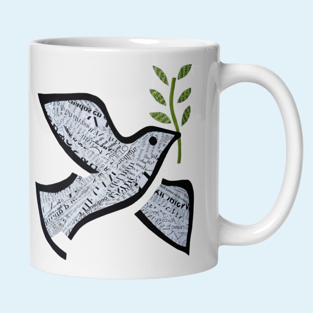 Dove of Peace Bird Mug, Front and Back Mugs, Collage Art, Handmade Mugs ...
