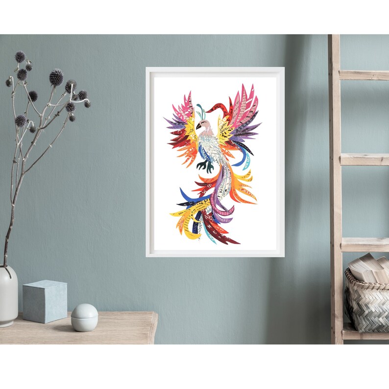 Phoenix Bird, Dragon Fantasy Art Print From Unique Collage Artwork ...