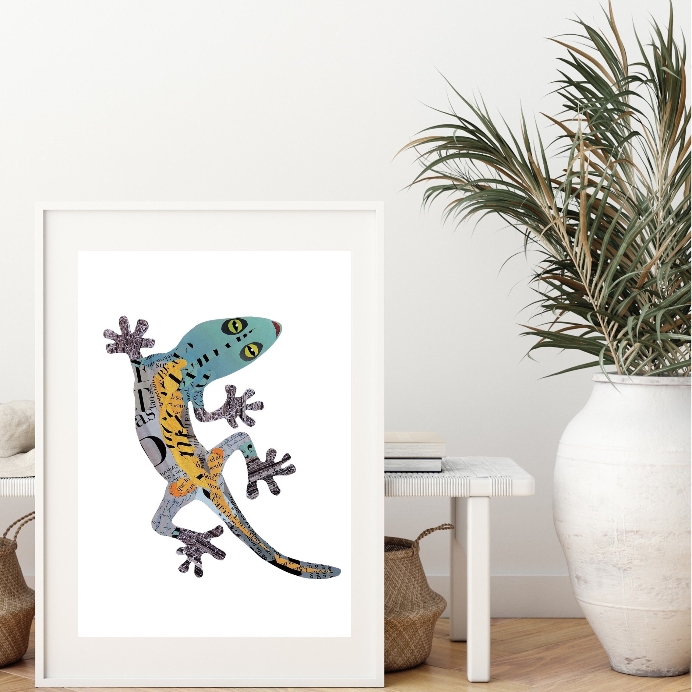 Gecko Lizard Art Print for Rustic Home Decor Unique Collage | Etsy