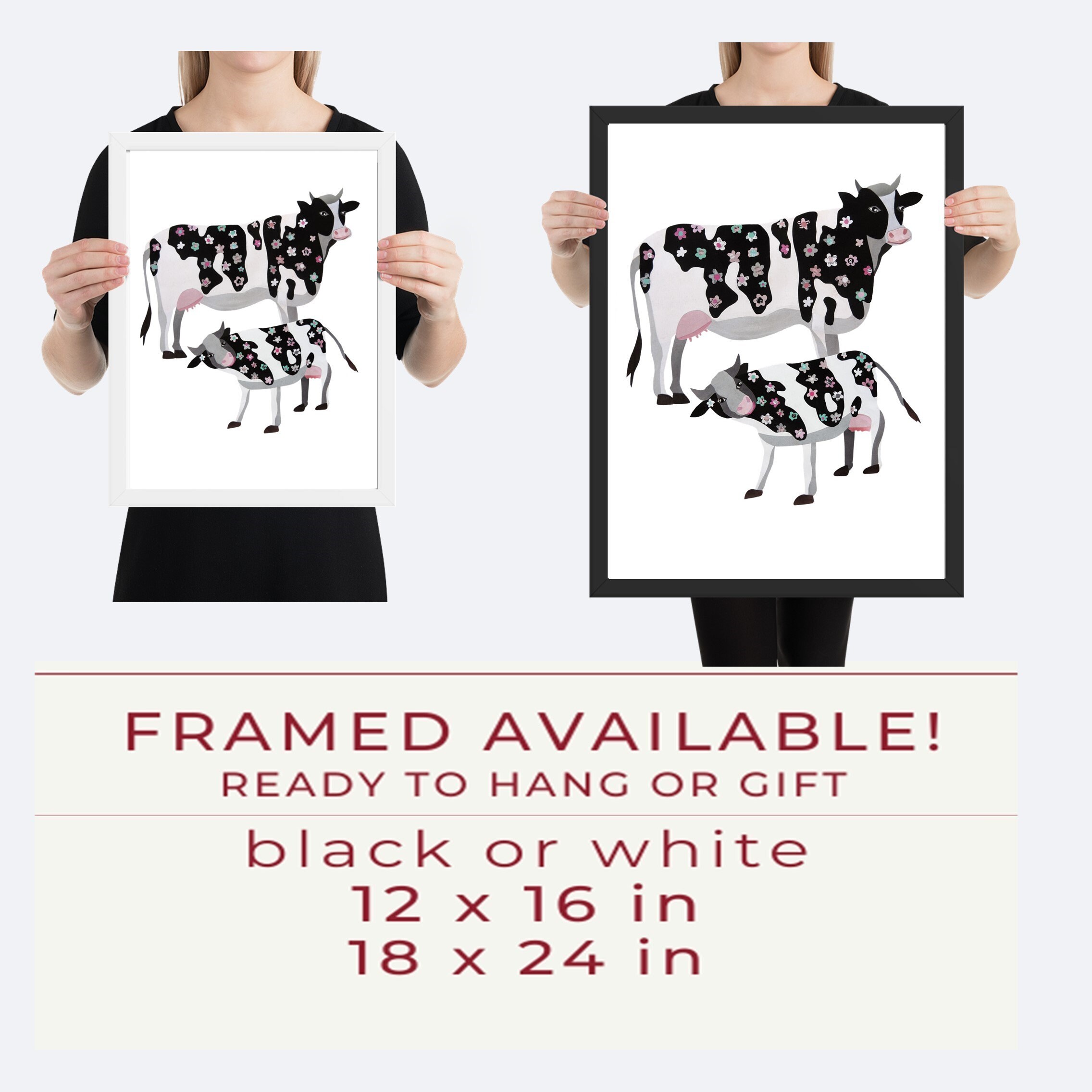 Cow and Calf Print, Cow Wall Art From Unique Collage Design, Farmhouse ...