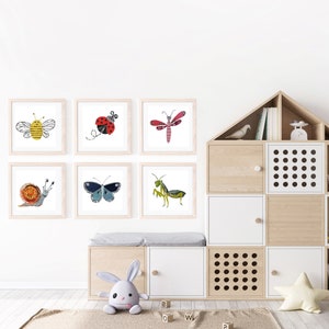 Bug Art Print, Nursery Gallery Wall Art Set of 6, Cute Insect Prints ...
