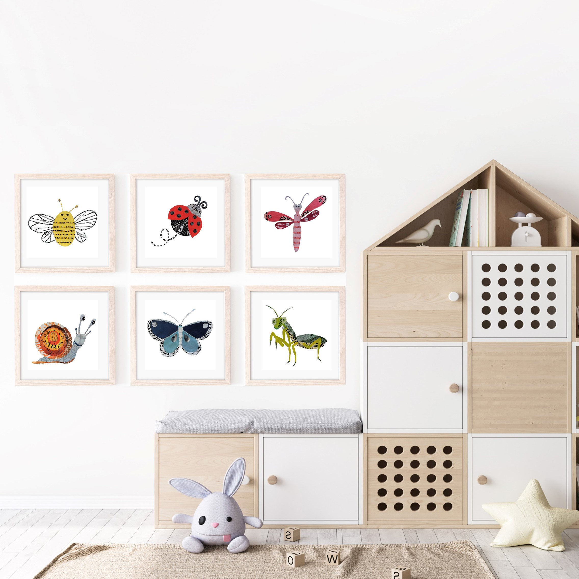 Bug Art Print, Nursery Gallery Wall Art Set of 6, Cute Insect Prints ...