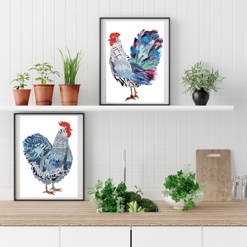 Chicken Art for a Modern Farmhouse Wall Decor, Set of 2 Farm Animals ...
