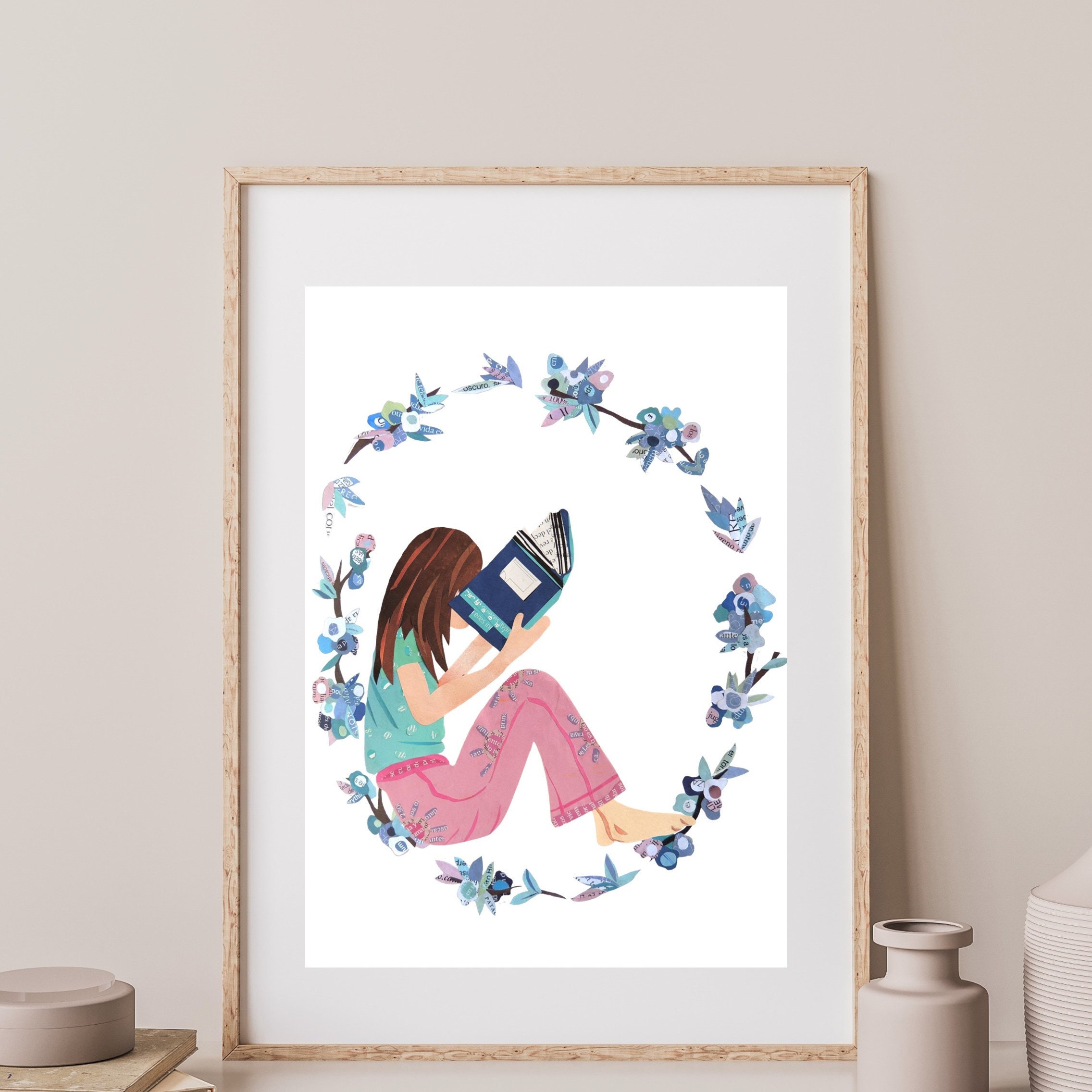 Girl Reading Print, Book Poster Collage Artwork, Girl Room Decor and ...