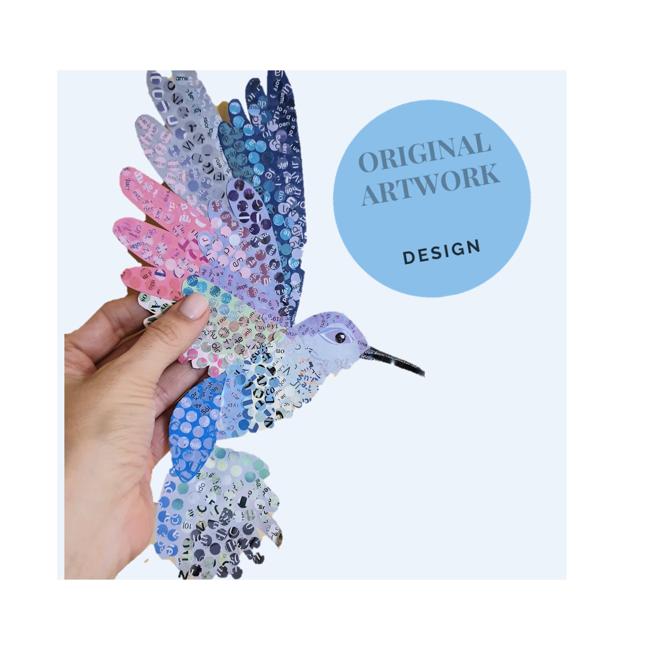 Unique Hummingbird Art Print From Original Collage Artwork ...