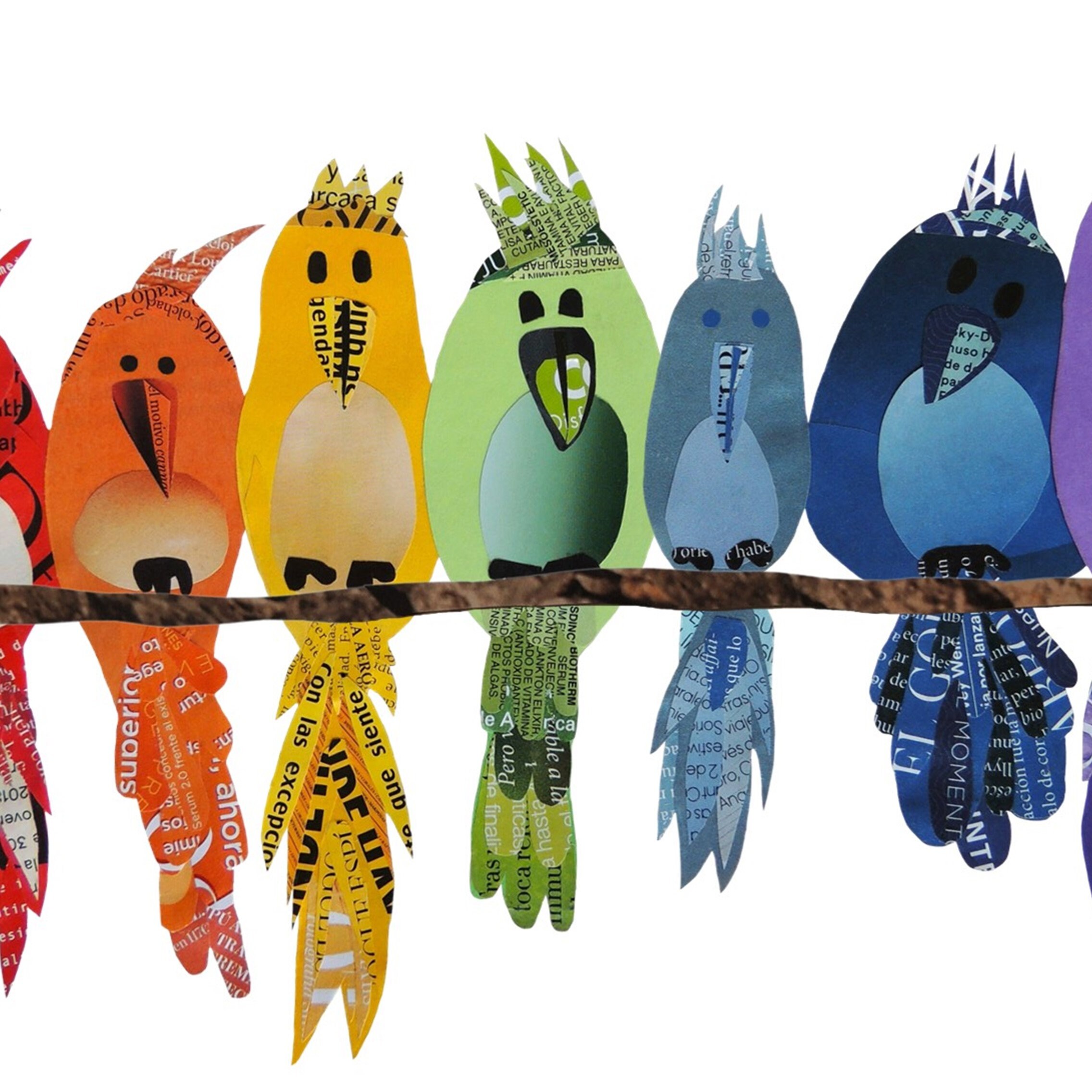 Rainbow Bird Art Print Colorful Decor From Unique Collage - Etsy