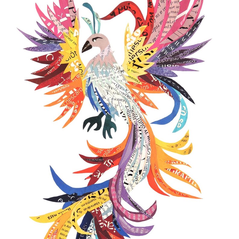 Phoenix Bird, Dragon Fantasy Art Print From Unique Collage Artwork ...